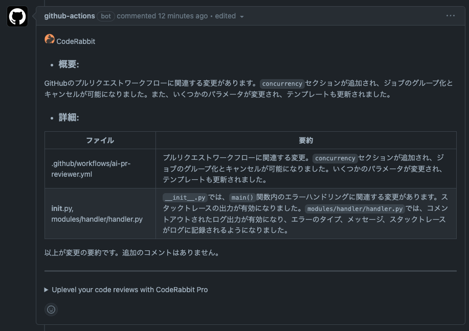 【ChatGpt】CodeRabbitとGithubActionsを連携してプルリクエストのレビューと要約を自動生成する